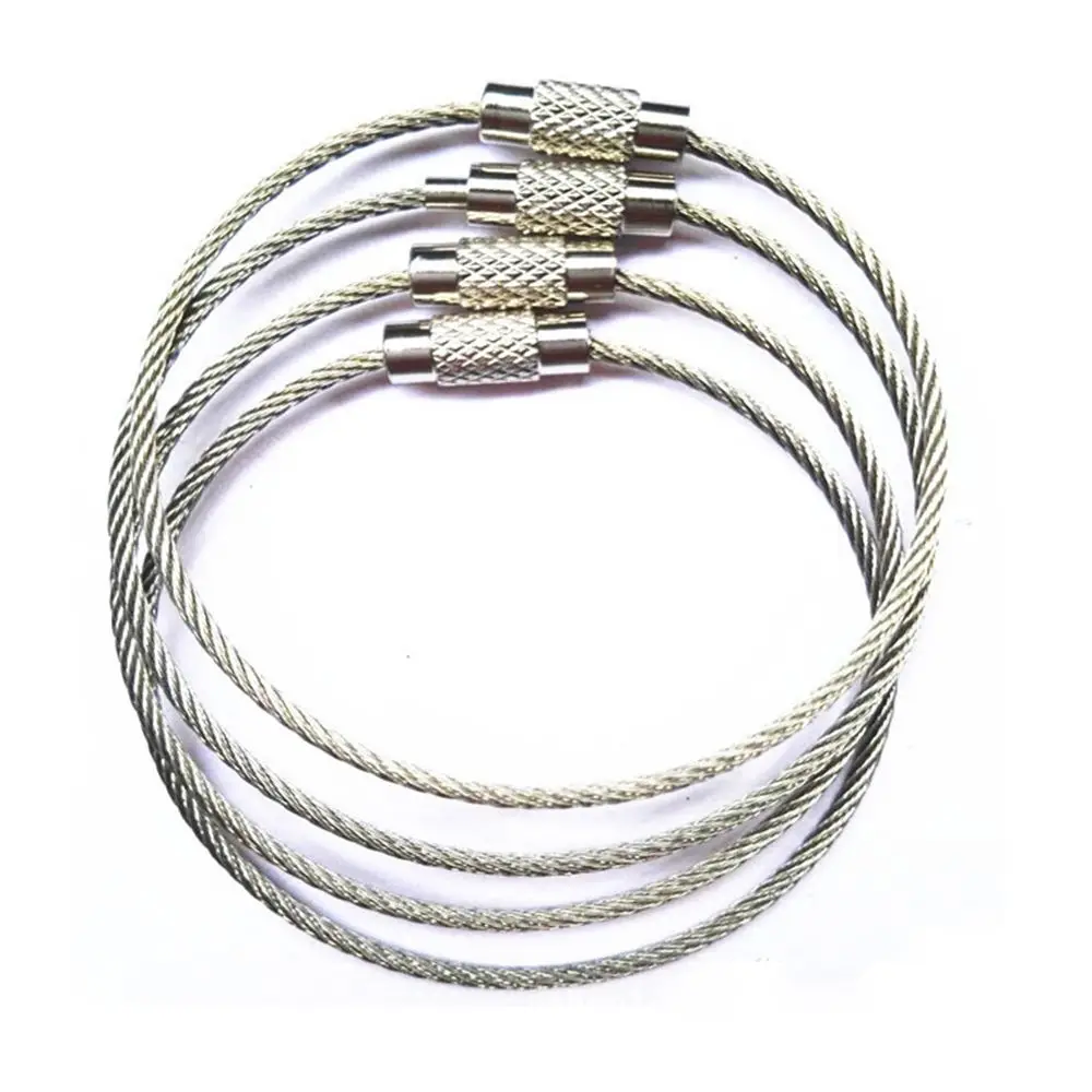 10Pcs-Stainless-Steel-Wire-Keychain-Ring-Key-Keyring-Circle-Rope-Cable ...