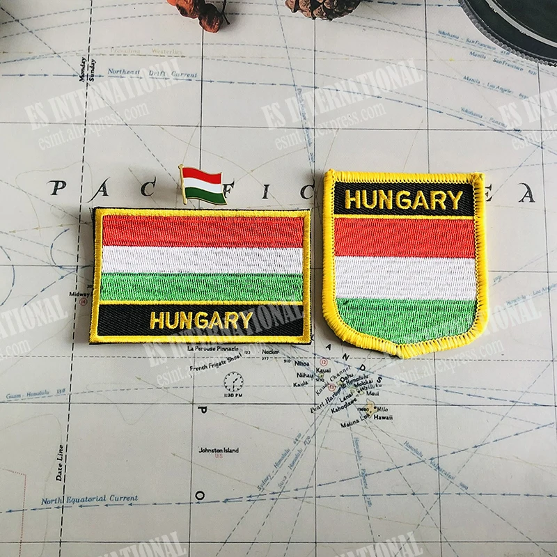 Hungary National Flag Embroidery Patches Badge Shield And Square Shape Pin One Set On The Cloth ...