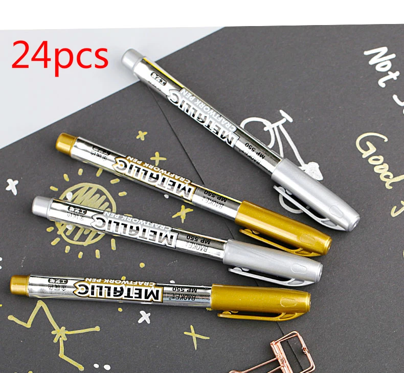 24pcs-DIY-Metal-Waterproof-Permanent-Paint-Marker-Pens-Sharpie-Gold-and ...