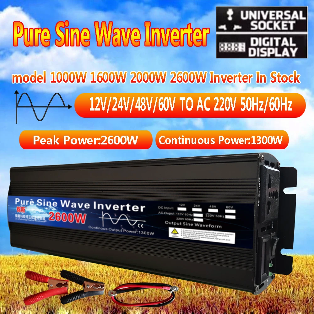 Pure Sine Wave Inverter 12v 24v 48v 220v 1000w 2000w 2600w Power Solar Inverter Dc12v To Ac 220v ...