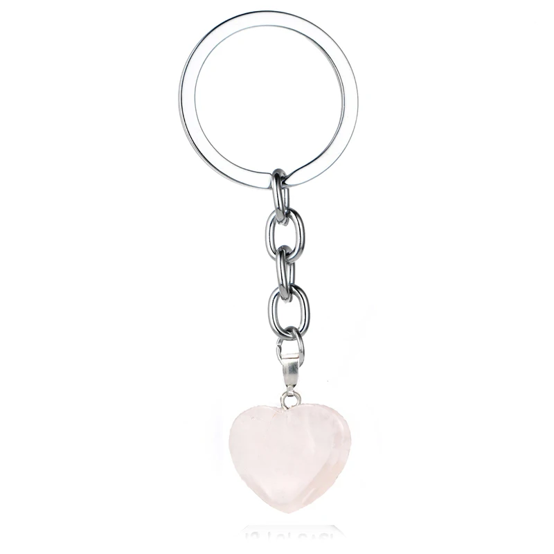 Natural Heart Stone Rose Quartz Keychain Crystal Healing Energy Opall ...