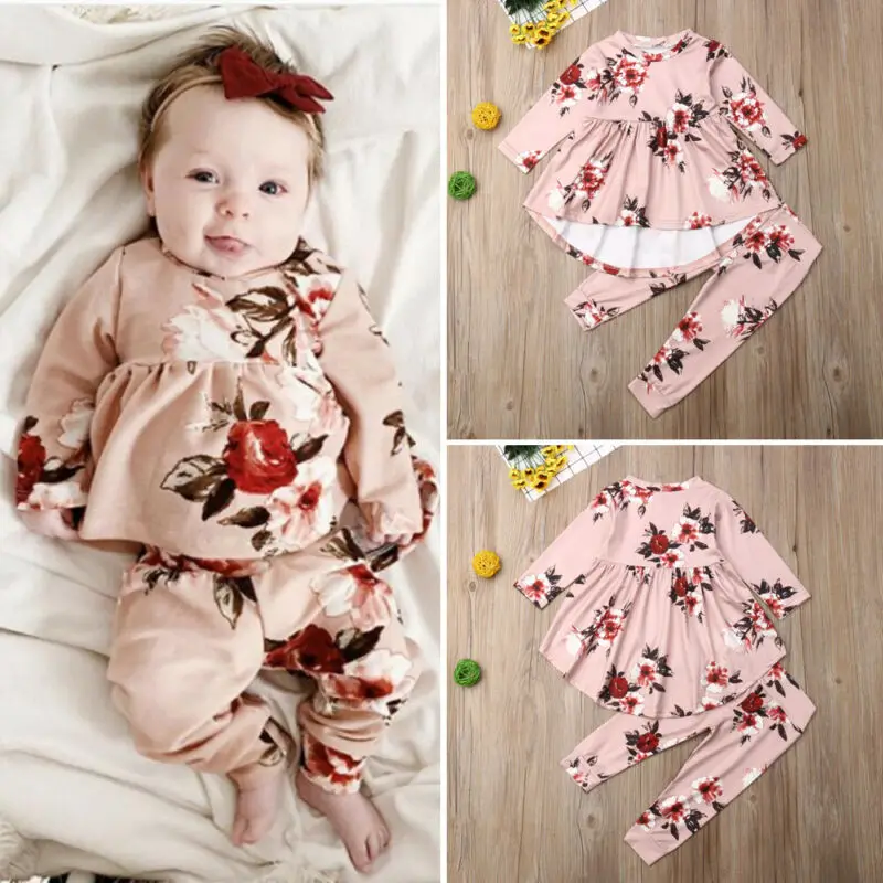 Baby Spring Autumn Clothing Toddler Baby Girls 2PCS Sets Clothes Floral ...
