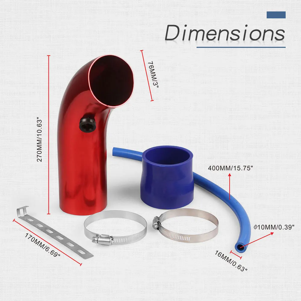 3 Inch Aluminum Pipe Car Turbo Piping Cold Air Intake System Filter ...