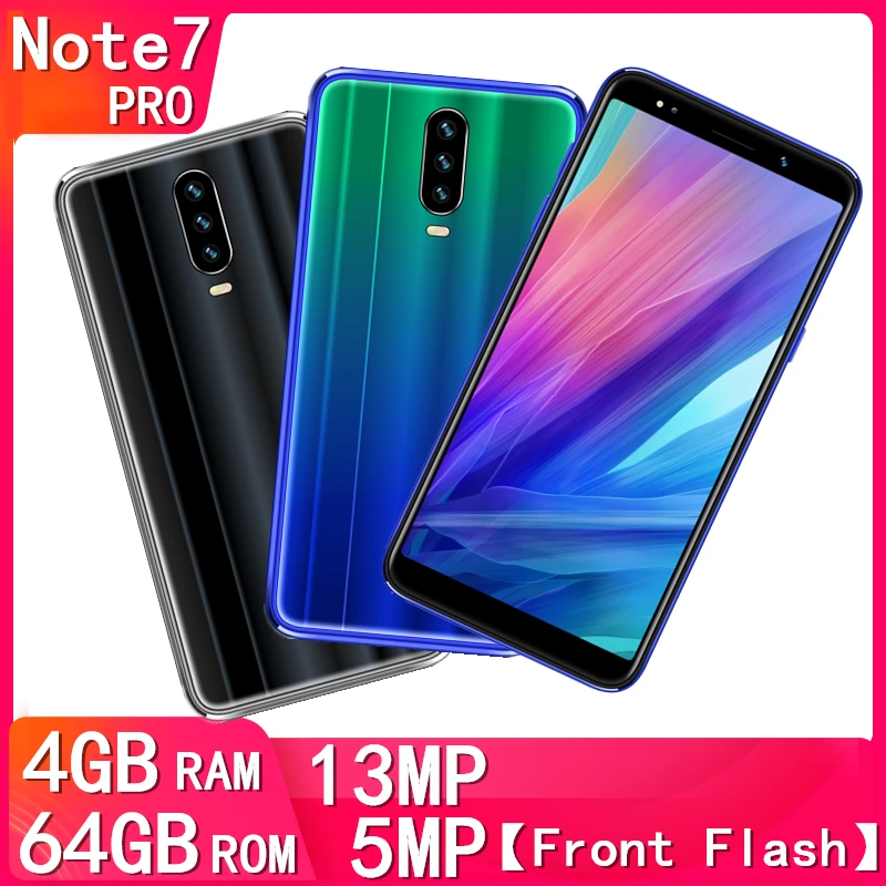 Смартфоны Note 7 Pro, 4 Гб ОЗУ, 64 Гб ПЗУ, мобильные телефоны, 5,5 дюймов, 13 МП+ 5 МП, Android ...