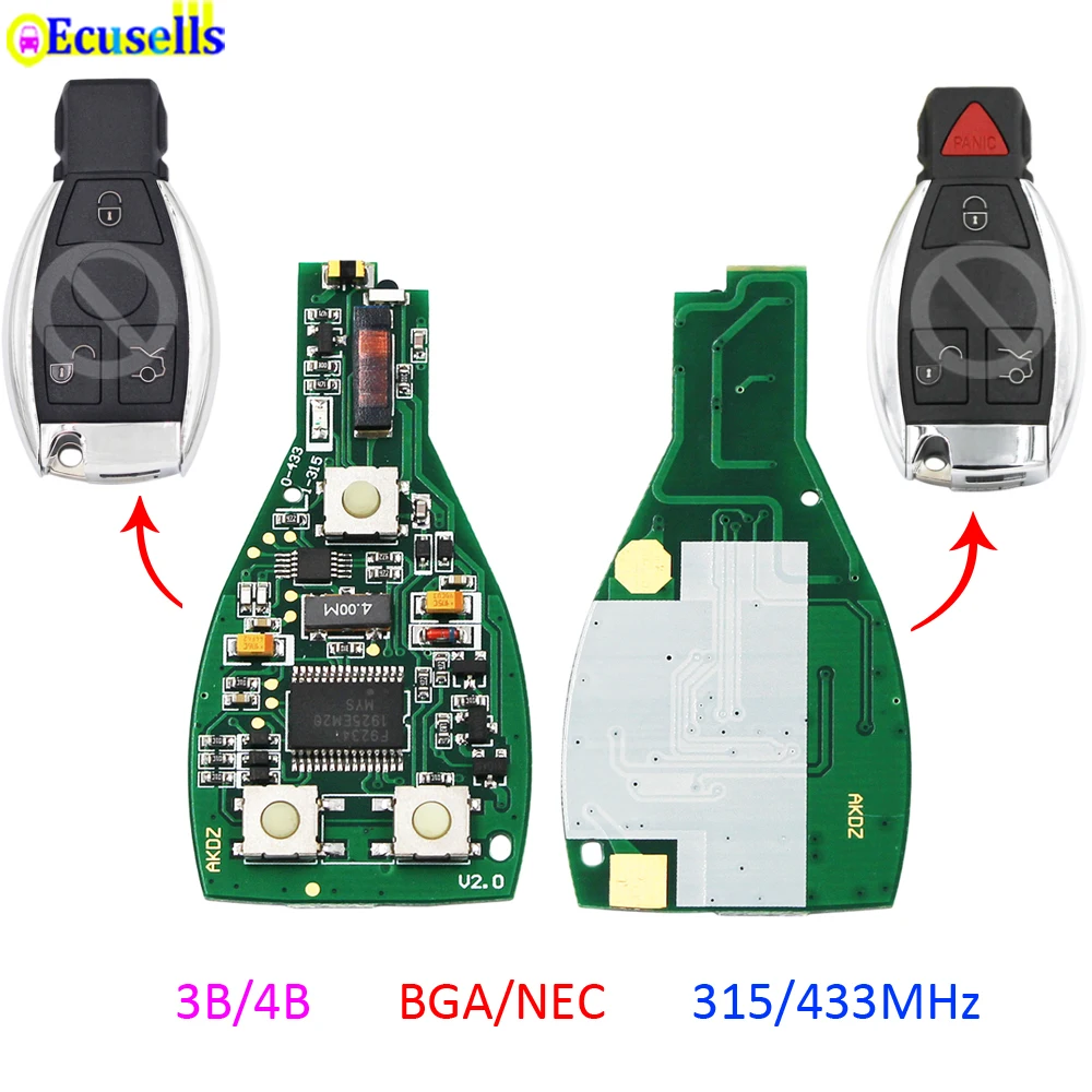 3/4 Buttons Smart Remote Key Board BGA NEC Pcb 315/433MHz for Mercedes ...