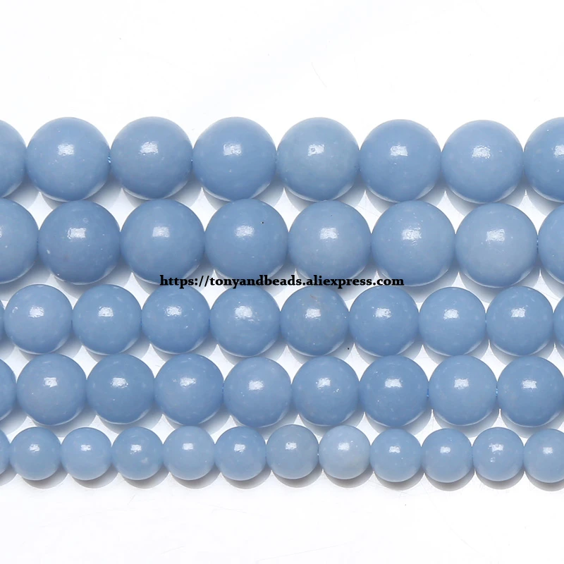Natural Stone Aa Quality Blue Angelite Round Loose Beads 6 8 10mm Pick ...