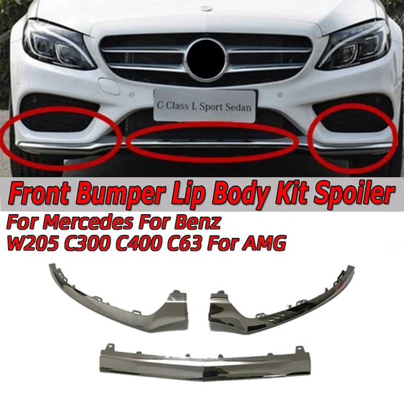 Chrome/Black Car Front Lower Bumper Lip Splitter Chrome Molding Cover ...