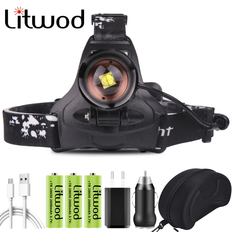 XHP70-2-Led-Headlamp-Headlight-Litwod-Waterproof-Power-Bank-Zoom-3pcs ...