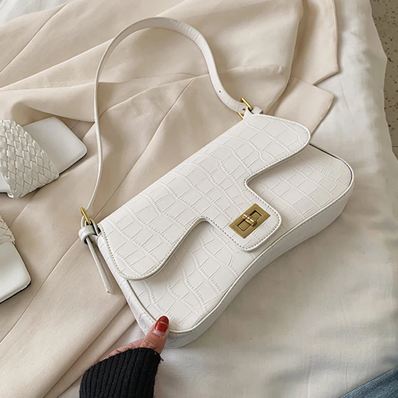 White Shoulder Bag Vintage Baguette Bags for Women 2020 Trend PU ...