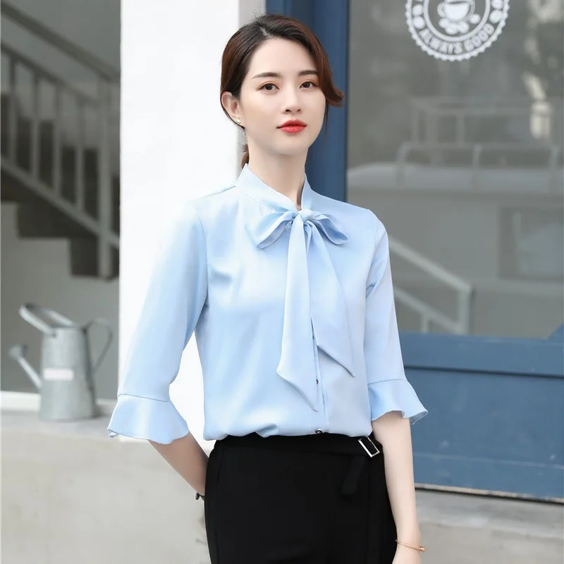 Summer Fashion Women Blouses & Shirts Half Sleeve Ladies Work Blouses ...