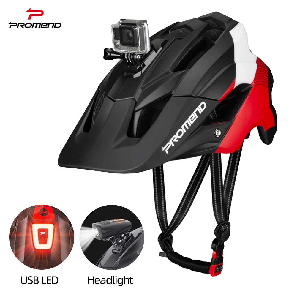 PROMEND MTB Bike Downhill Helmet LED Lights gopro Camera Holder Road ...