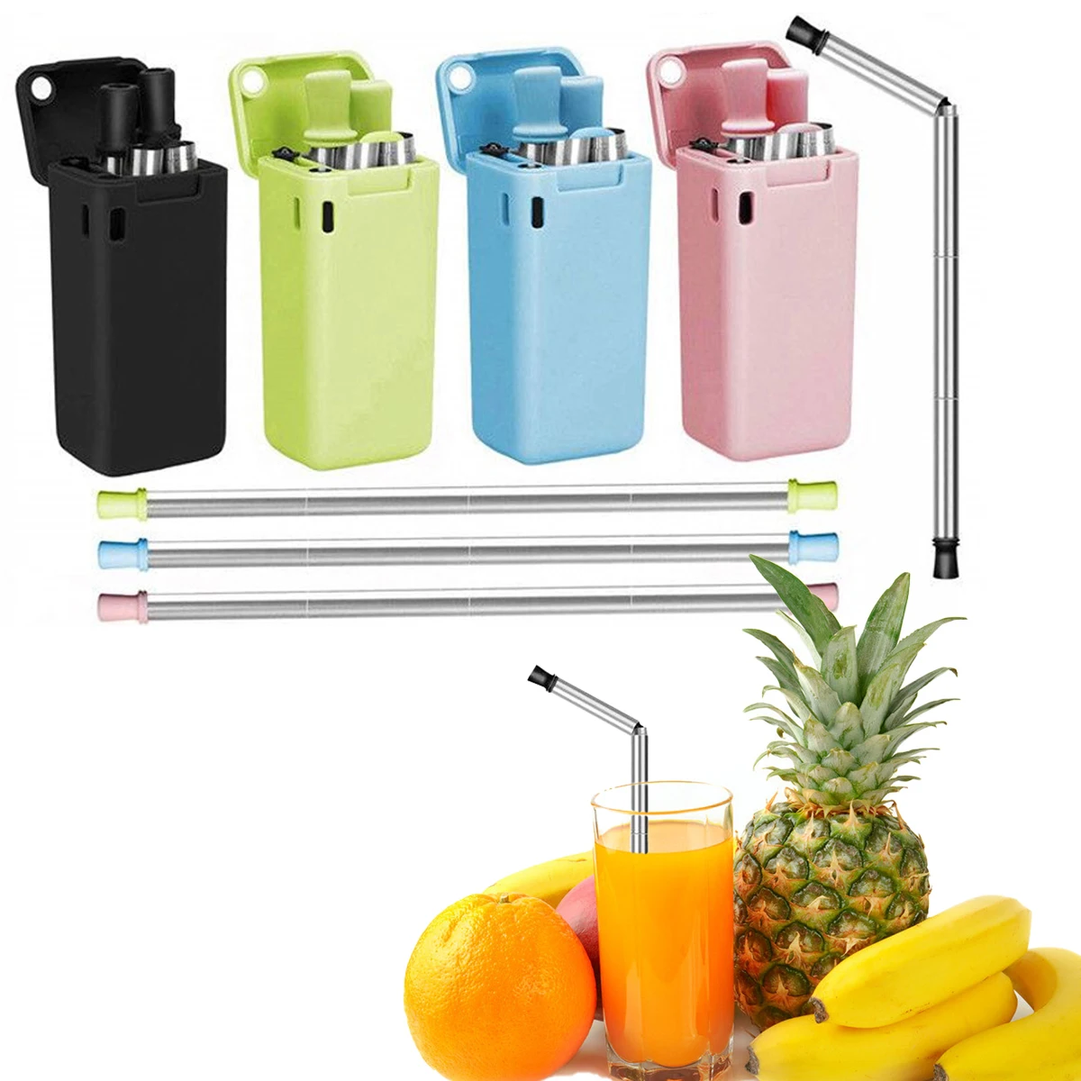 Folding-Reusable-Straw-Reusable-Food-Grade-Silicone-Straw-Bar-Outdoor ...