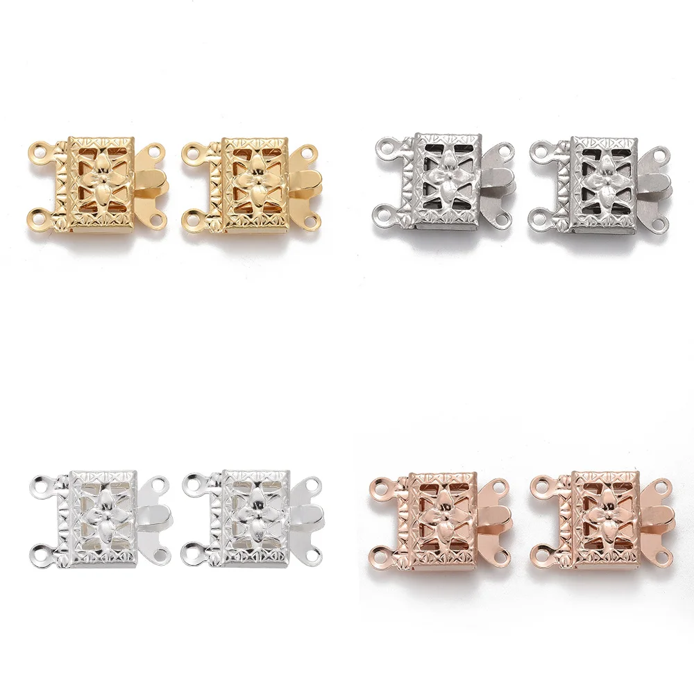 10-Sets-2-Strands-304-Stainless-Steel-Box-Clasps-Rectangle-with-Flower ...
