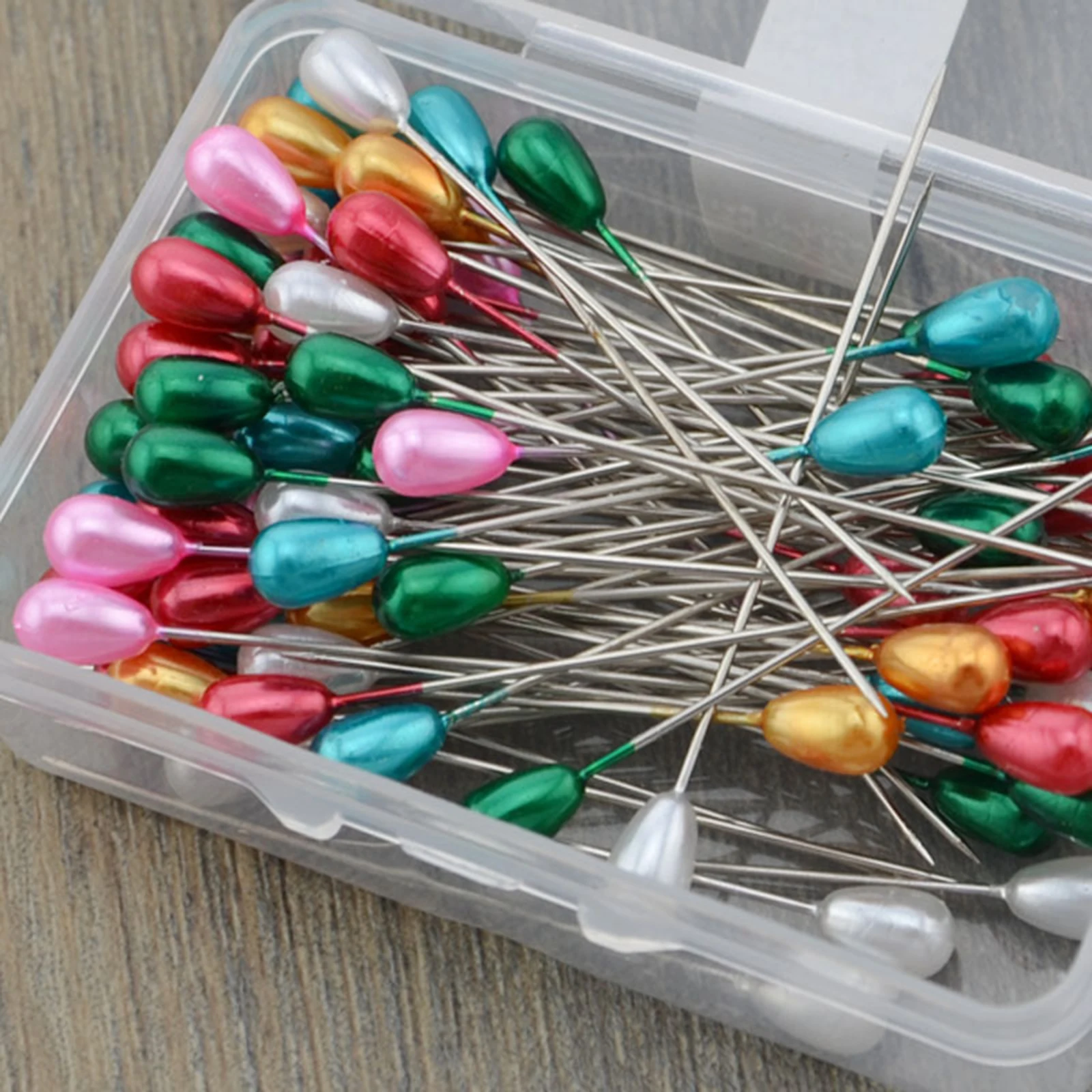 100PCs Rainbow Color Pearl Head Needles Stitch Straight Push Sewing ...