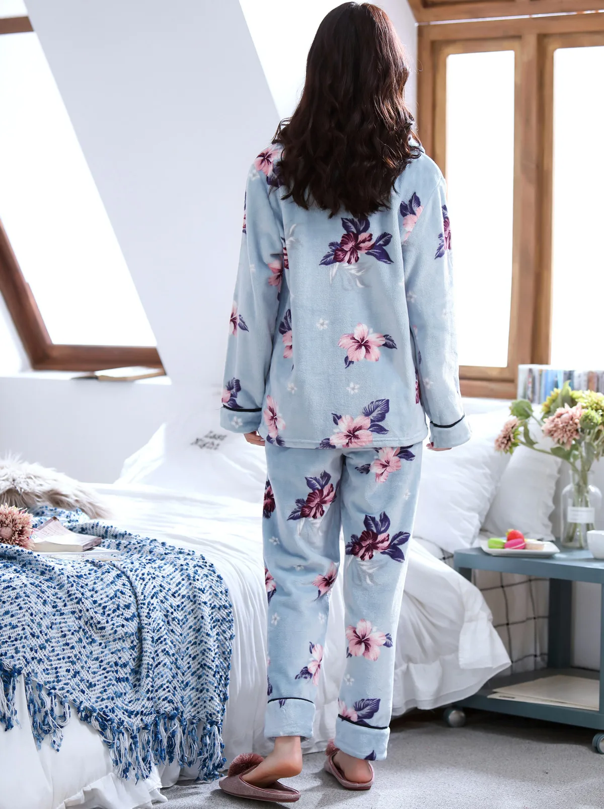 Ensemble pyjama chaud et doux pour s roses rouges à la modes manches ...