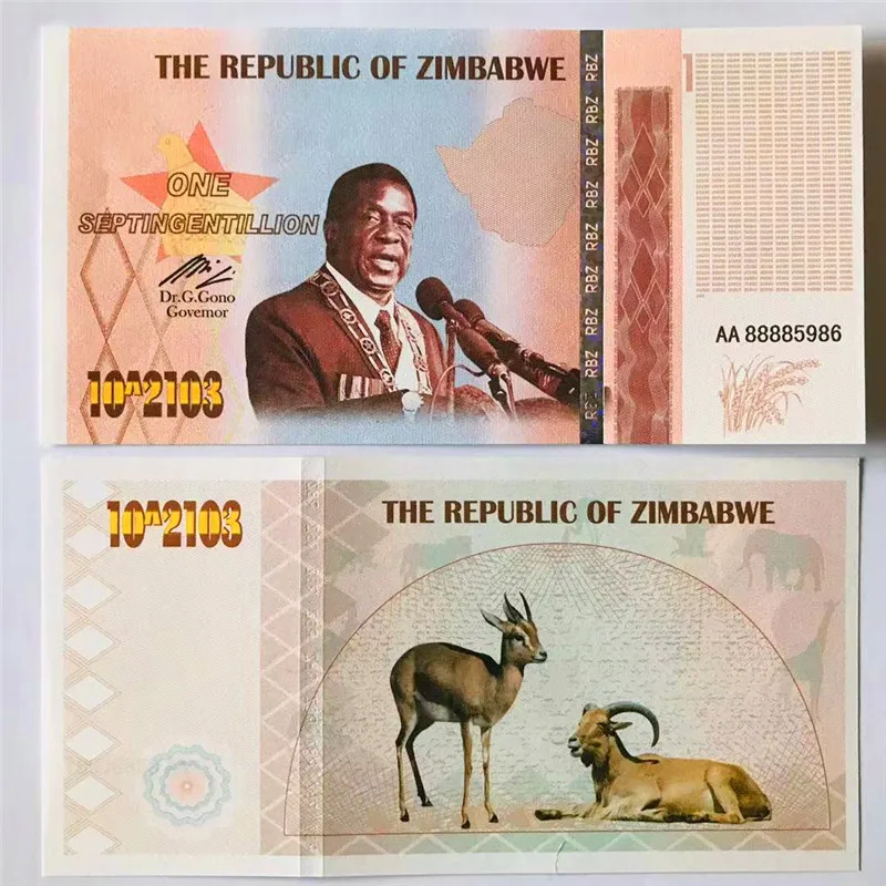 Copy Zimbabwe Paper Money One Septingentillion Banknote 10^2103 Bank ...