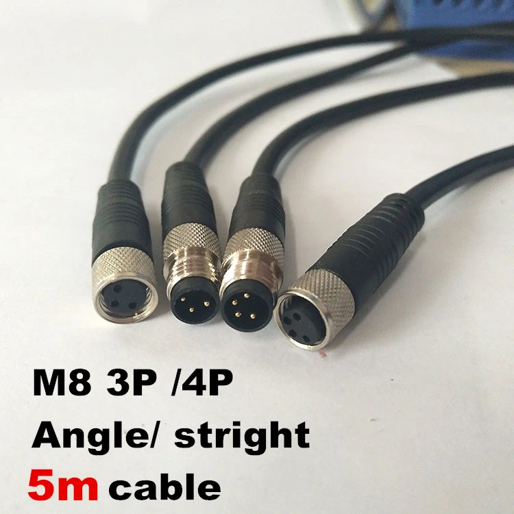 5 meters M8 Sensor Connector Cable Waterproof plug Male&Female 3 4 pins ...