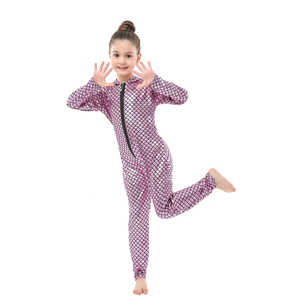 Children Faux Shiny Lycra Mermaid Catsuit Latex Bodysuit Zipper Open ...