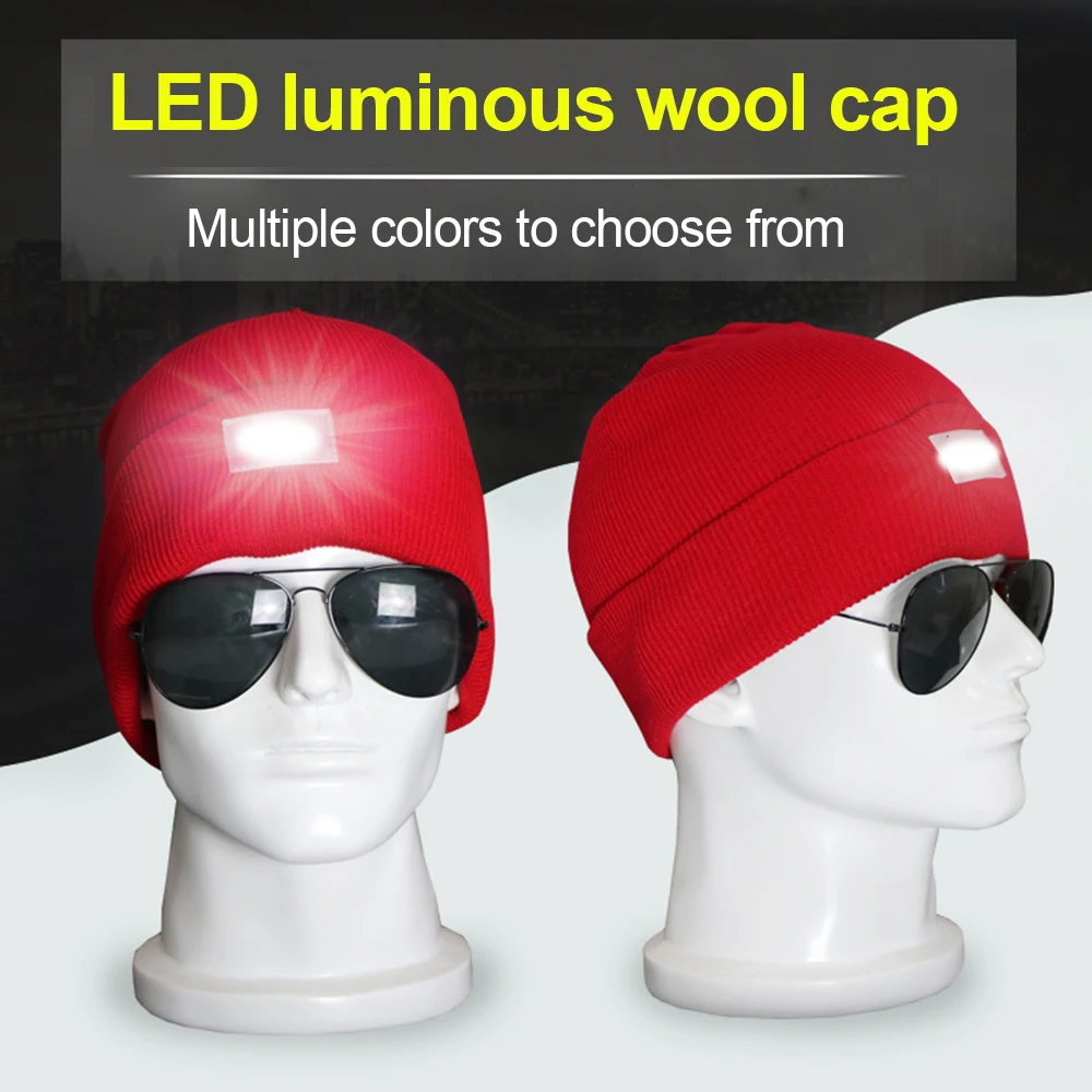 5 LEDs Hat Headlgiht LED Luminous Wool Cap Beanies Night Lamp for ...