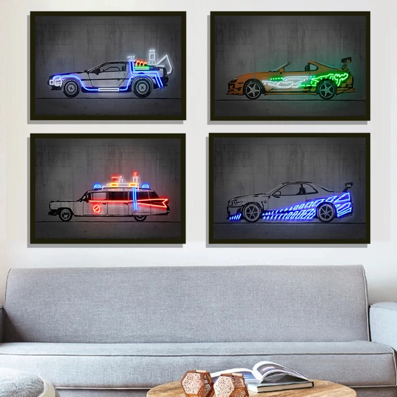 LED-Neon-Car-Nordic-Modern-Concrete-Canvas-Painting-Para-Sala ...