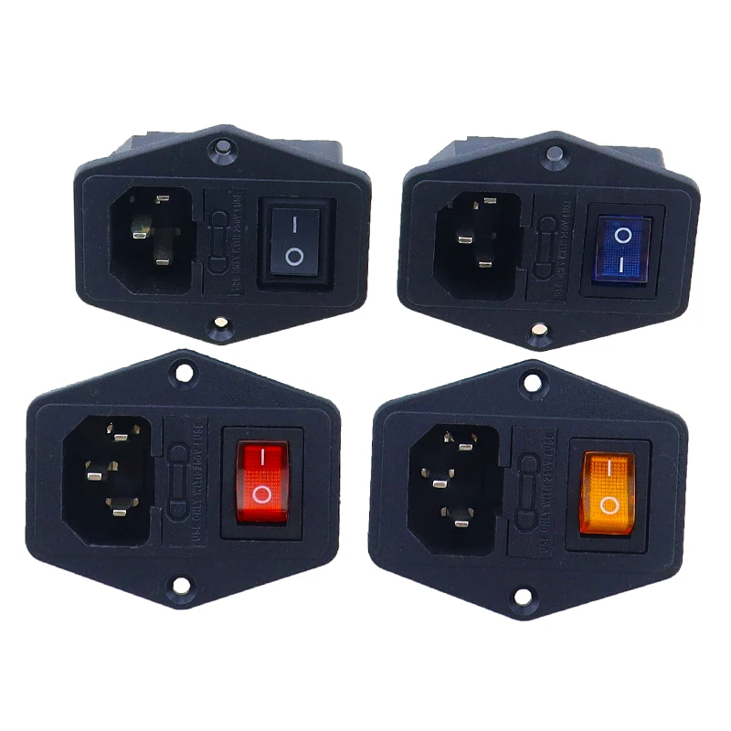 High Quality Black Red 10a Ac 250v 3 Terminal Power Socket With Fuse ...
