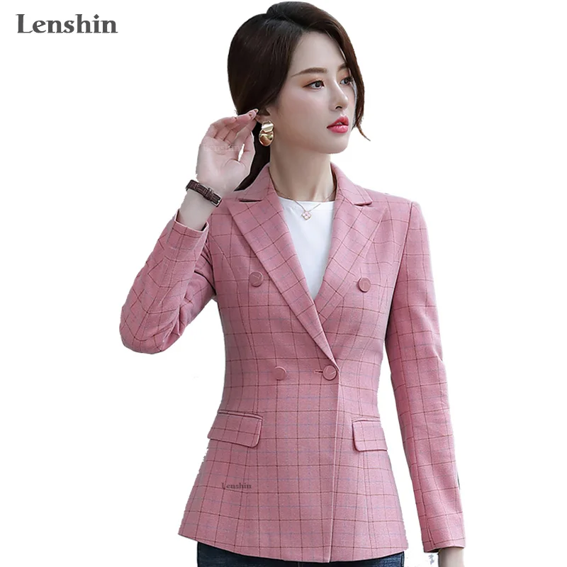Lenshin Chaqueta a cuadros rosa para mujer, Blazer de estilo informal ...
