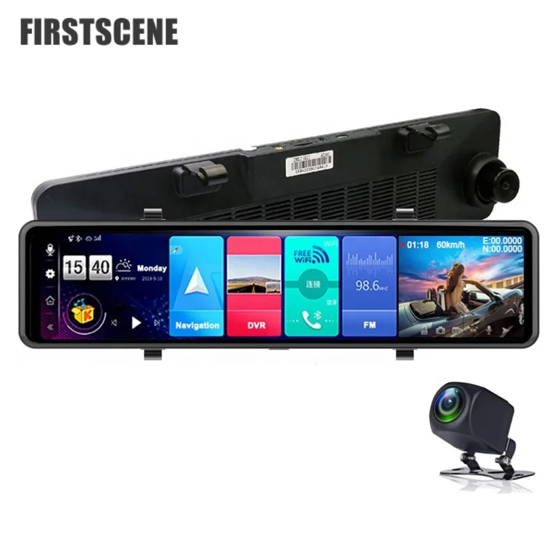 FIRSTSCENE 4G Dash Cam 12 Inch Car Rearview Mirror ADAS Android 8.1 ...