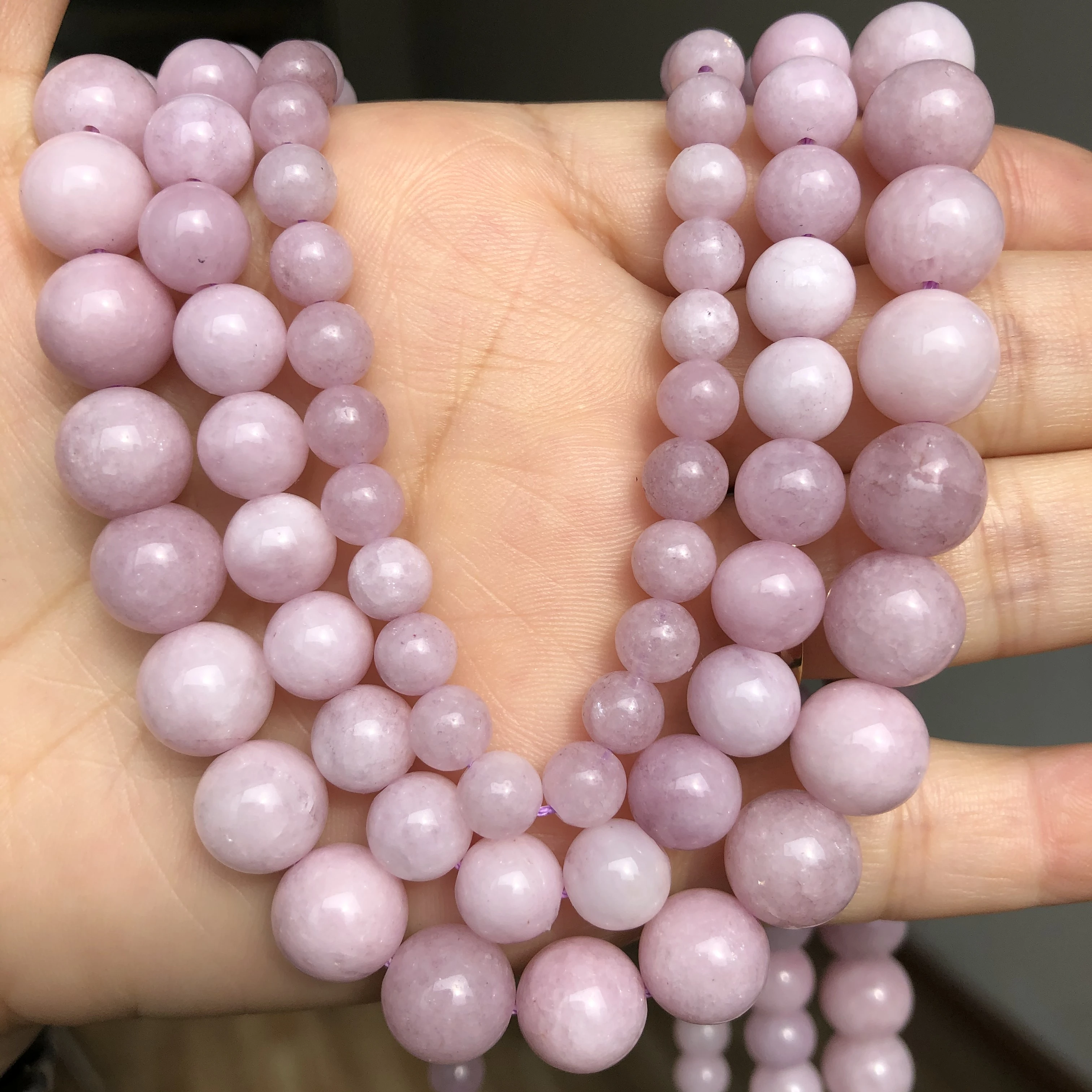 Natural Stone Kunzite Purple Spodumene Beads Round Loose Spacer Beads ...