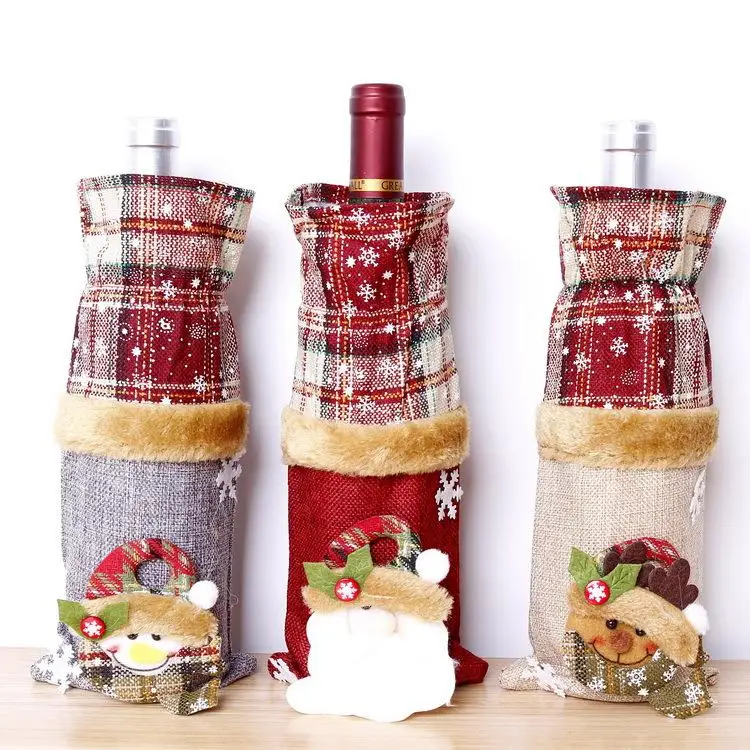 집에 대 한 크리스마스 장식 산타 클로스 와인 병 커버 천으로 눈사람 스타킹 선물 홀더 크리스마스 Navidad 장식 새 해