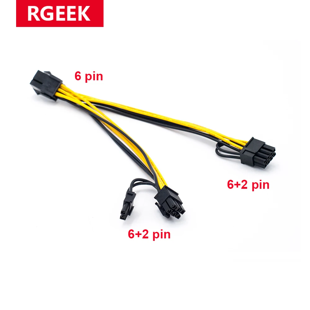Pci-e 6-pin To Dual 6+2-pin (6-pin/8-pin) Power Splitter Cable Graphics ...