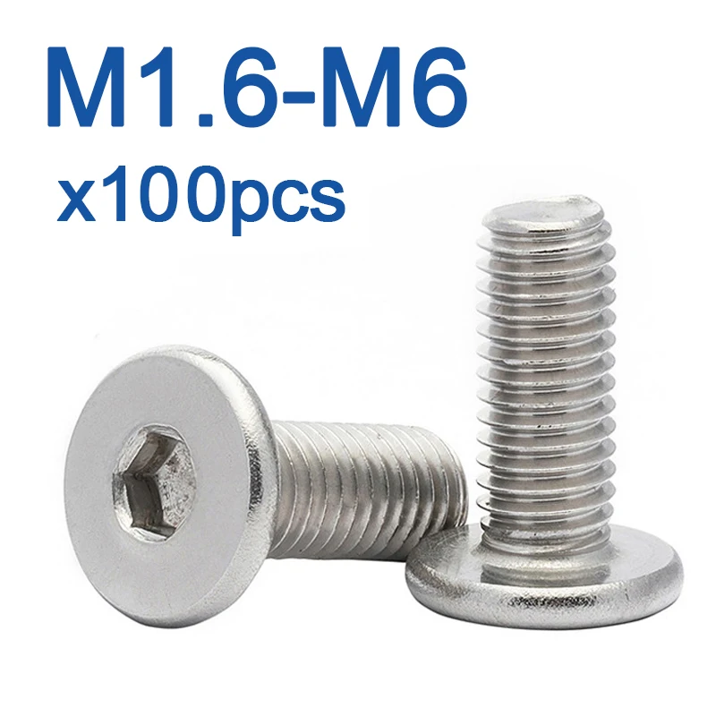 VIS,M6-10mm x100pcs--100 Pièces-lot Vis À Tête Super Plate Ultra Mince M1.6 M2 M2.5 M3 M4 M5 M6 ...
