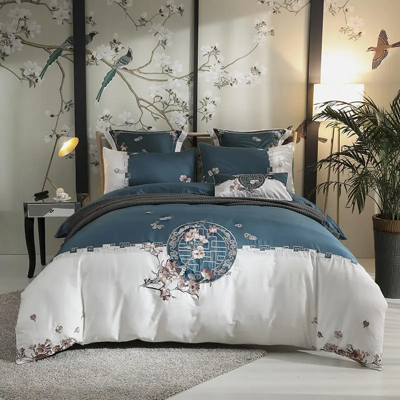 Chinese-Style-Embroidered-Bedding-Set-300TC-Egyptian-Cotton-Floral-Bird ...