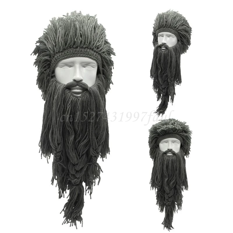 Men Women Barbarian Viking Handmade Knit Wig Hat with Detachable Long ...