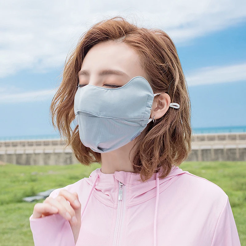 여성용 여름 자외선 차단 사이클링 마스크 스카프 아이스 실크 풀 페이스 커버 통기성 귀 반다나 장식 액세서리 패션스카프들