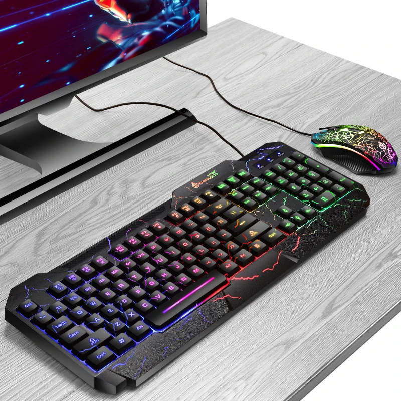 Wired-Gaming-Keyboard-Mouse-Kit-USB-LED-Luminous-Gamer-Combos-RGB ...