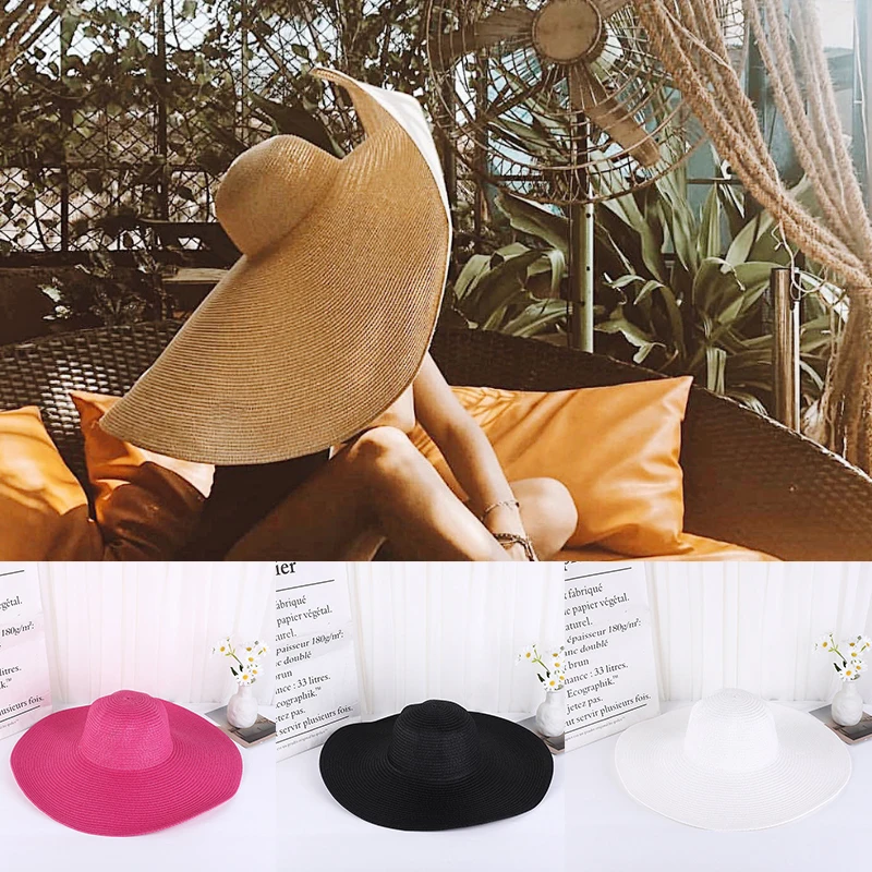 New-Oversize-Beach-Hats-For-Women-Wide-Brim-Large-Straw-Hat-Summer-Sun ...