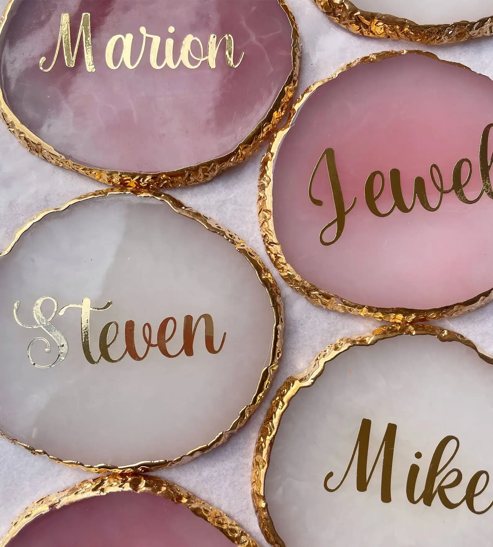 Personalised Resin Letter Coasters Agate Geode Marble with Gold ...