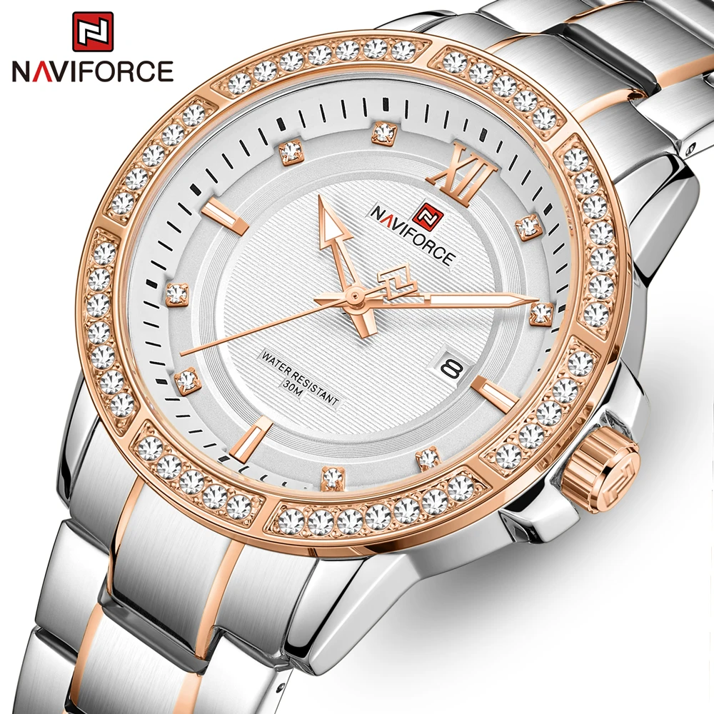 NAVIFORCE Reloj de pulsera de acero inoxidable para hombre, cronógrafo ...