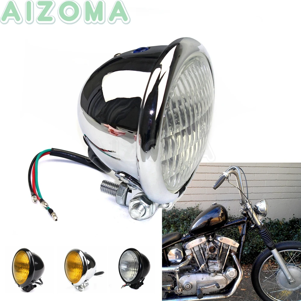 Chrome-4-5-Retro-Motorcycles-Bates-Style-Headlight-Head-Lamp-For-Harley ...