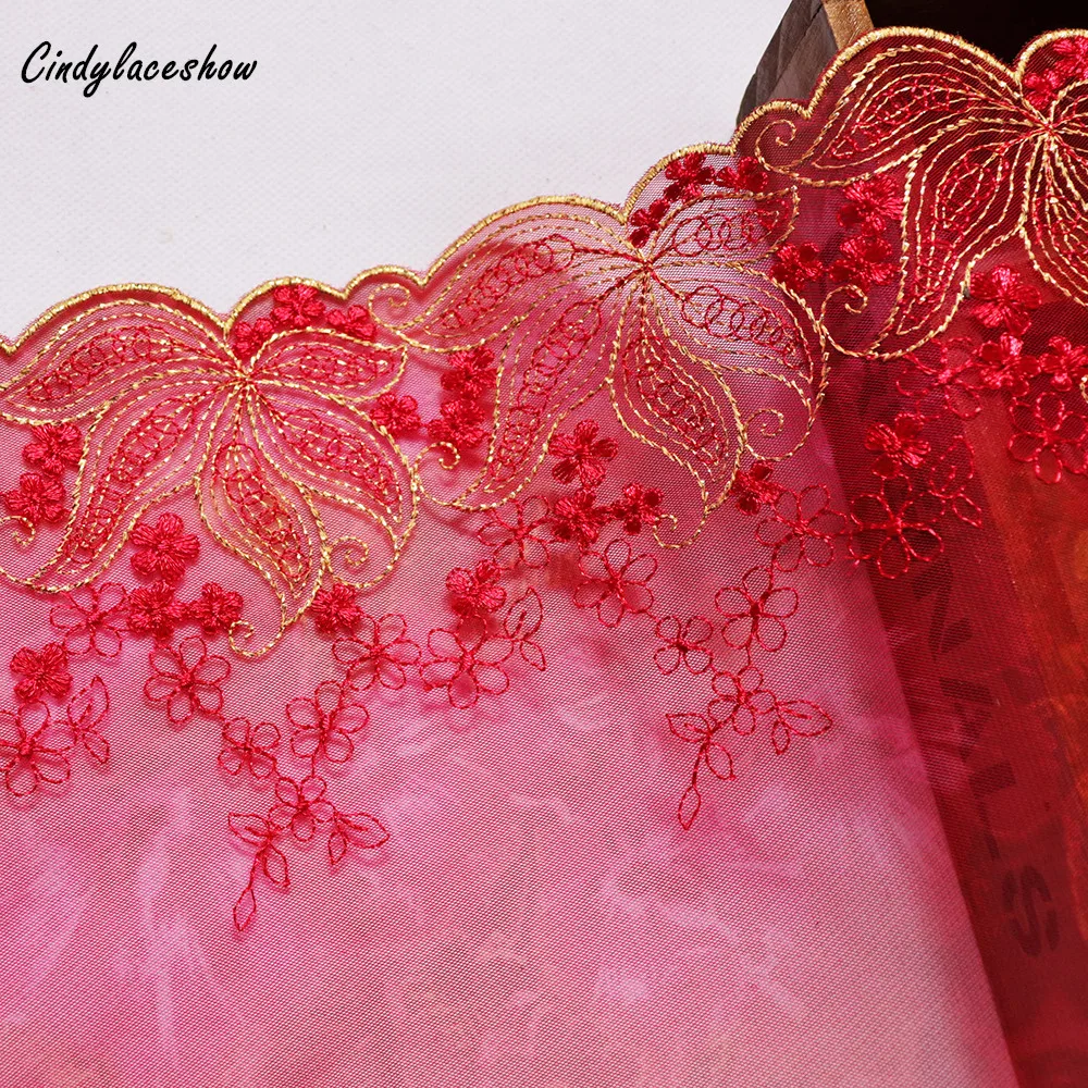 Telas de encaje con borde de flores de hilo dorado de 1 metro, adornos ...