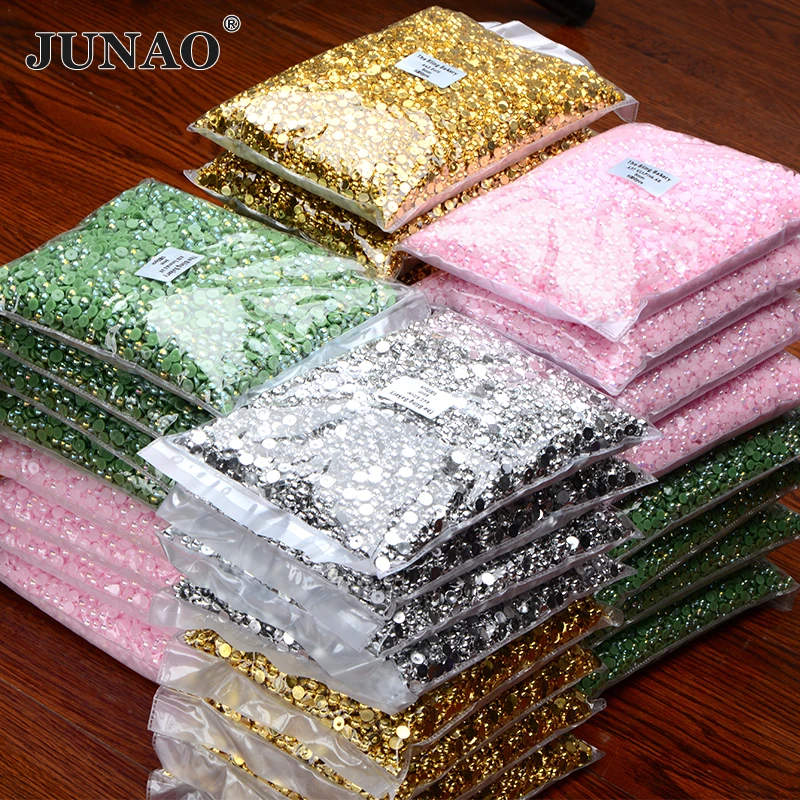 JUNAO-Wholesale-2-4-6-8-10-12-14mm-Gold-Silver-Color-Plastic-Flatback ...