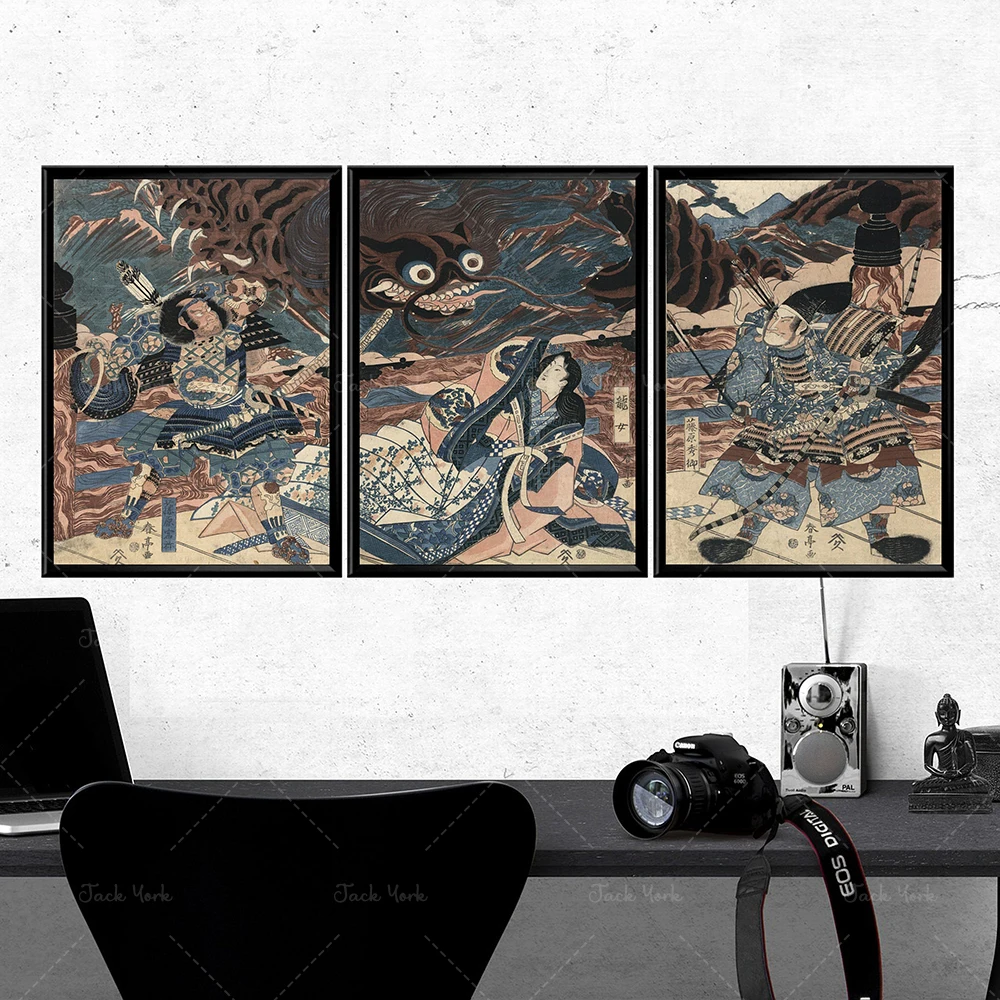 Art & Collectibles Prints Japanese Horror Triptych Japanese Battle ...