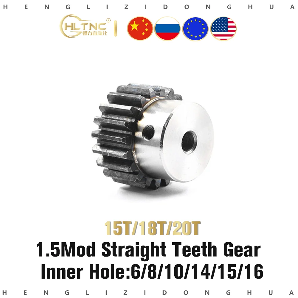 Spur Gear Pinion 1.5m 15t 18t 20t Mod 1.5 Right Teeth Hole 6/8/10/14/15/16 45# Steel Major Gear ...