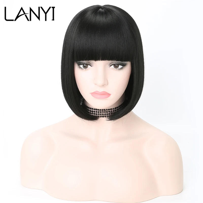 Pelucas Bob cortas para mujer, cabello sintético liso con flequillo ...