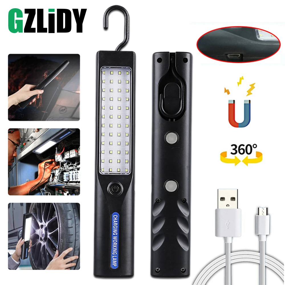 Luz LED de trabajo potente, linterna recargable por USB con gancho ...