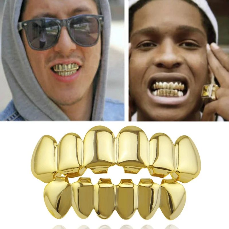 Hip-Hop-Gold-Color-Teeth-Upper-and-Bottom-Grills-Dental-Mouth-Punk ...
