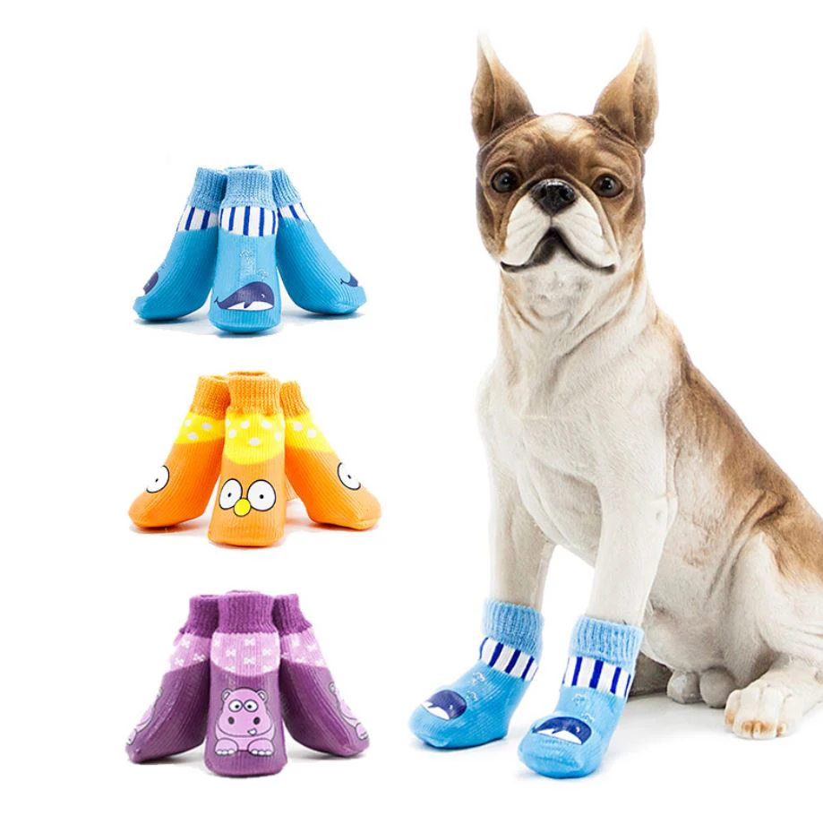 Small Dog Pet Socks Cartton Design 4pcs/Set Waterproof Puppy Shoes ...