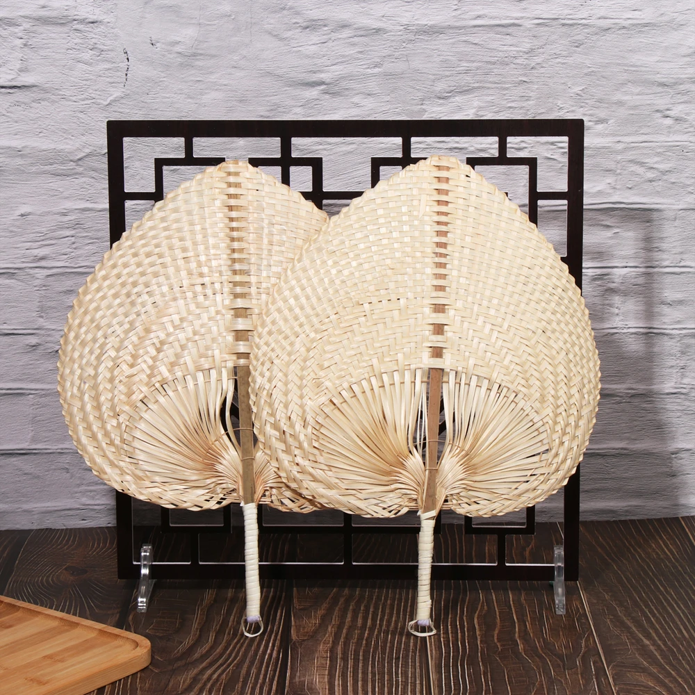 1PC Heart Shaped Bamboo Weaving Hand Fans With Handle Handmade DIY ...