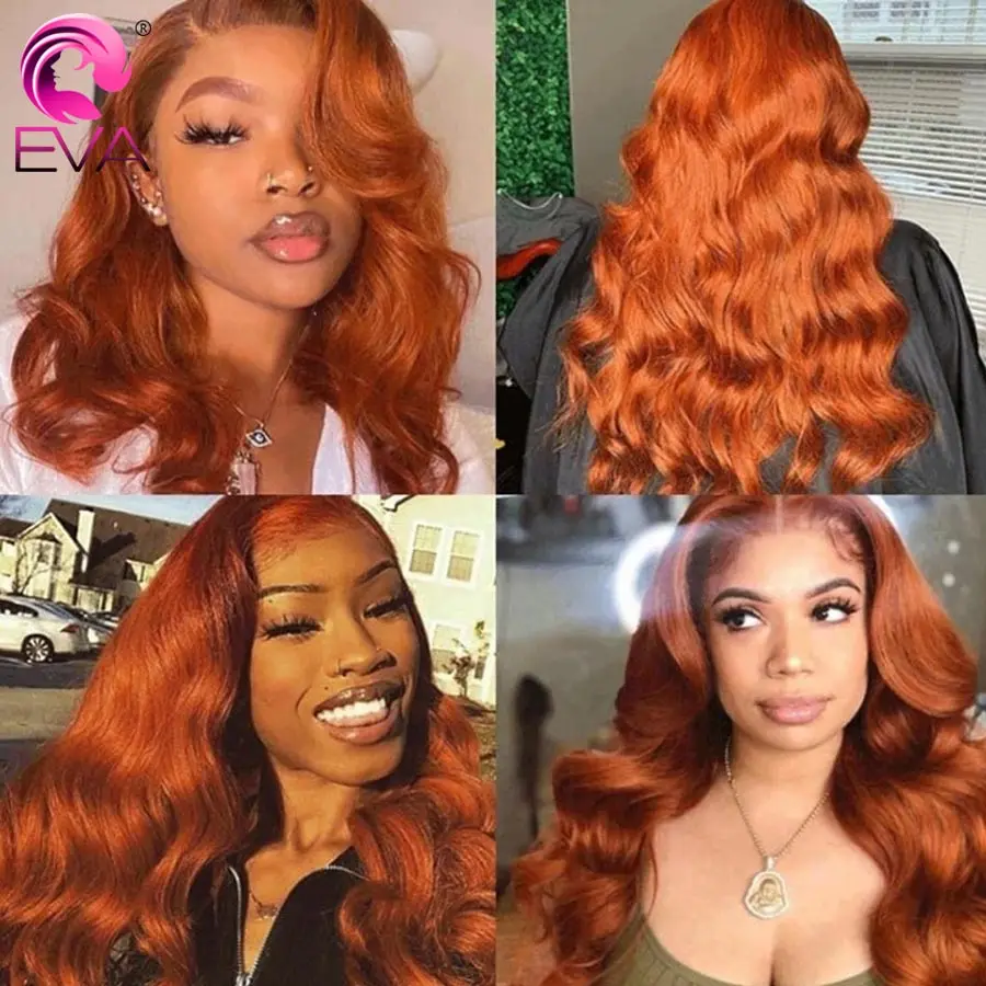Ginger Body Wave Lace Front Wig 250% Density Orange Lace Front Human ...