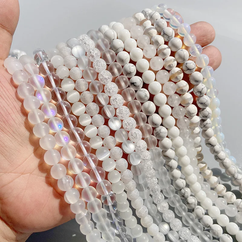 White Agates Round Loose Beads | White Natural Gem Stone Beads ...